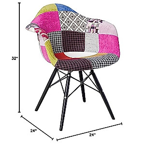 2xhome Mid Century Modern Arm Chair with Black Wood Legs, Patchwork A Fabric