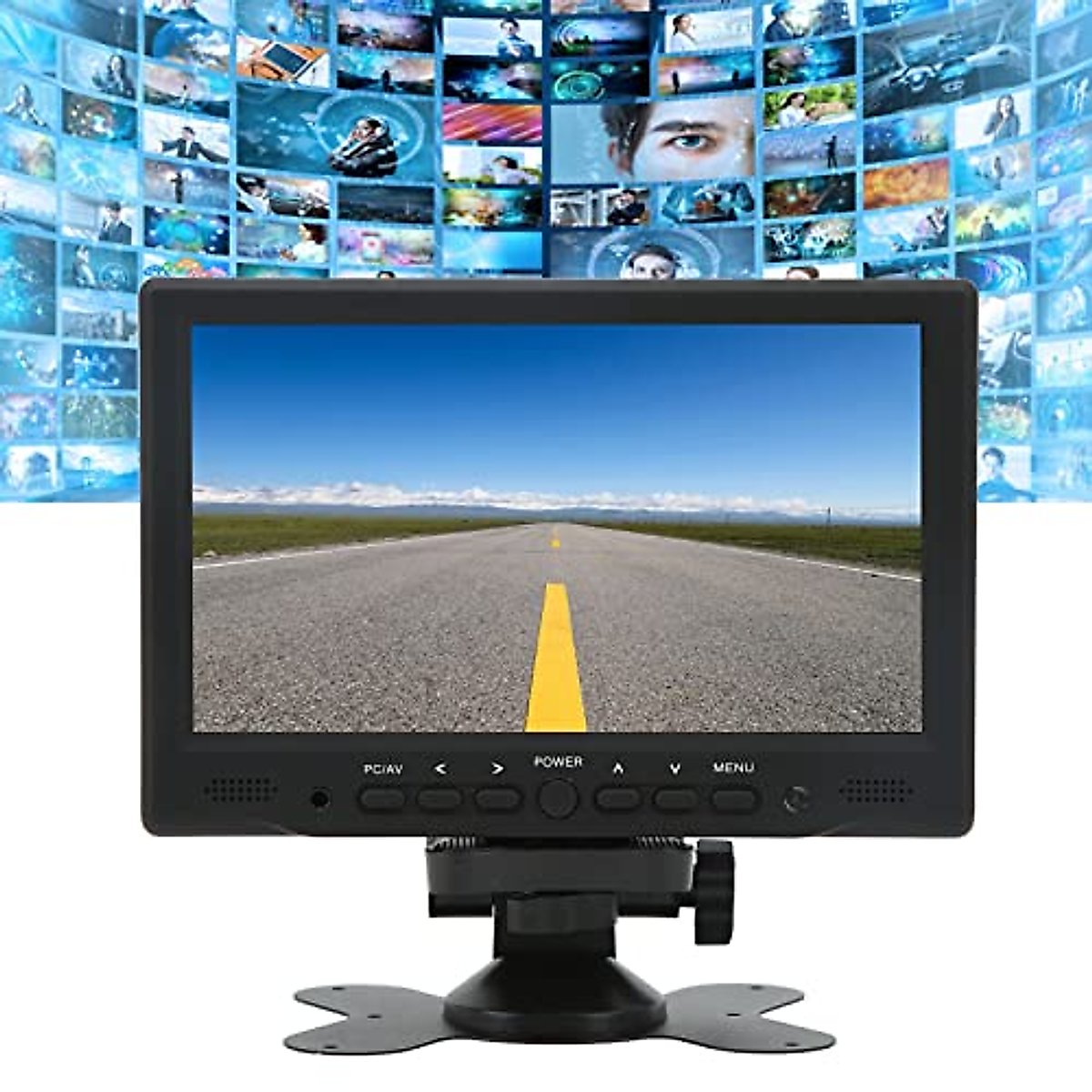 LED Screen TFT, 7in TFT LED Monitor VGA AV DC HD Multimedia Interface Color Screen with Dual Speakers Remote Control 100‑240V(US Plug)
