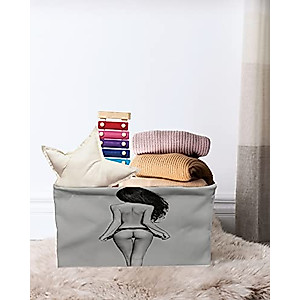 Naked Girl Cube Storage Organizer Bins with Handles, 15x11x9.5 Inch Collapsible Canvas Cloth Fabric Storage Basket, Sexy Beauty Grey Modern Art Books Kids' Toys Bin Boxes for Shelves, Closet