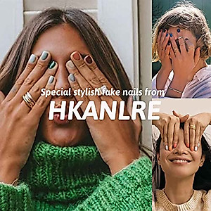 Hkanlre Press on Nails Coffin Fake Nails French Acrylic Long False Nails for Women and Girls 24PCS (P-style-23)