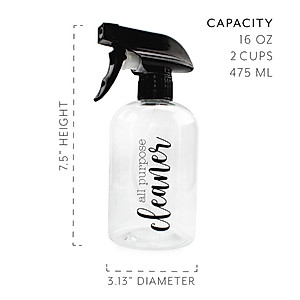 Cornucopia Plastic Cleaning Spray Bottles with Labels (Set of 4); 16oz Refillable Trigger Sprayers w/ 3 Settings and Farmhouse Script Labels