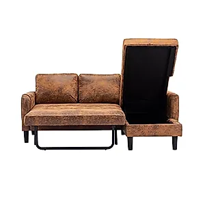 Eafurn L-Shaped Sectional w/Pull Out Bed & Storage Space,Comfy Sleeper Chaise, 3-seat Upholstered Convertible Corner Sofa & Couches, Suitable for Living Room, Coffee