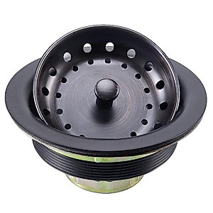 3-1/2 Inch Kitchen Sink Drain Assembly ORB Sink Drain Strainer with Stainless Steel Strainer Basket and Drain Stopper Replacement for Standard Kitchen Sink Drain, Oil Rubbed Bronze1