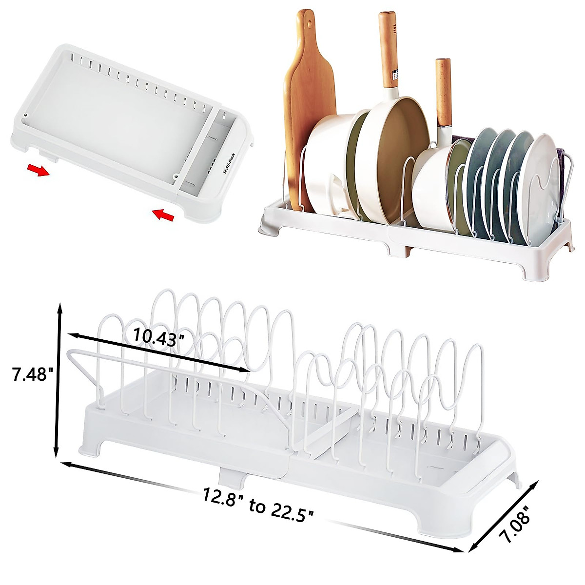 AFYDTMY Pot and Pan Organizers Rack, 7+ Pans and Pots Lid Organizer Rack Holder, Pan Organizer,Kitchen Cabinet Pantry Bakeware Organizer Rack Holder