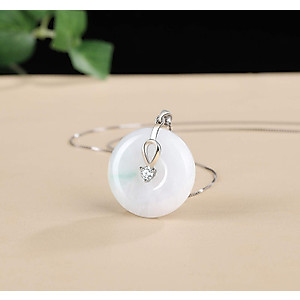 Jade Pendant Necklace Charm Jade Clasp Fashion and Elegant Jewelry Necklace for Women, Sterling Silver 18" Chain(Round shape)