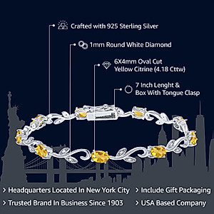 Gem Stone King 925 Sterling Silver Yellow Citrine and Diamond Greek Vine Oval Women's Tennis Bracelet For Women (4.18 Cttw, Gemstone Birthstone, Oval 6X4MM, 7 Inch)
