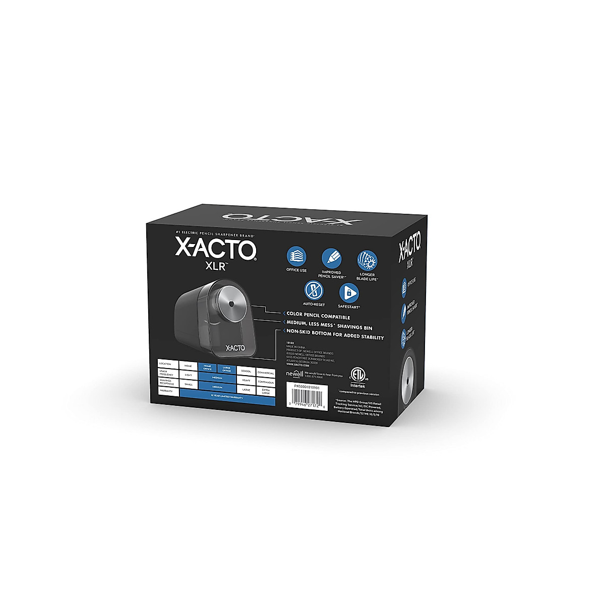 X-ACTO Pencil Sharpener, XLR Electric Pencil Sharpener, Colored Pencil Sharpener for Artists, Powerful, Compact Small Pencil Sharpener, Black, 1 Count