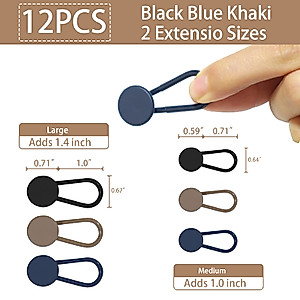 12PCS Button Extenders for Jeans, Jean Button Extender, Button Extender for Pants, Waist Extenders for Pants for Women for Men, Pants Waist Extension 1/1.4 Inches, Black, Blue, Khaki