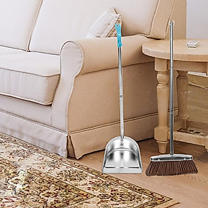 HOLIDYOYO Broom and Dustpan Set with Long Handle Stainless Steel Broomstick Standing Dust Pan for Floor Home Office Lobby A