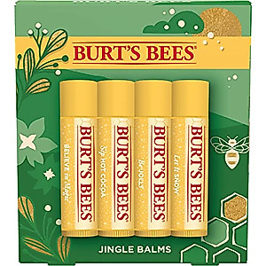 Burt's Bees Christmas Gifts, 4 Lip Balm Stocking Stuffers Products, Jingle Balms Set - Classic Beeswax Moisturizing Lip Balm