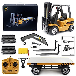 Mostop Remote Control Forklift 1/10 Scale RC Forklift with Metal Carrier Slab, 2.4Ghz RC Construction Engineering Forklift Toy Warehouse Truck Vehicle 10 Channel Toy Forklift with 2 Pallets & Lights
