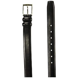 Perry Ellis Hc Milled Big and Tall Men's Leather Belt, with Stitched Edges, Two Loops and Antique Silver Prong Buckle, 001 Black, 38