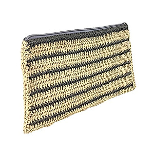 Mar Y Sol Kylie Striped Crochet Raffia Tassel Slim Clutch (Grey/Natural)