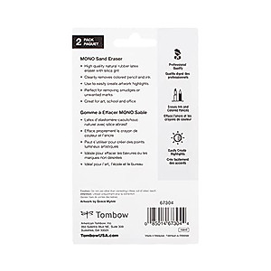 Tombow 67304 Mono Sand Eraser, 2-Pack. Silica Eraser Designed to Remove Colored Pencil and Ink Markings…