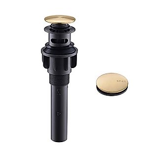 KENES Brushed Gold Pop Up Bathroom Sink Drain with Overflow, Bathroom Sink Drain Assembly with Strainer Pop Up Drain, Lavatory Vanity Vessel Sink Pop Up Drain Stopper