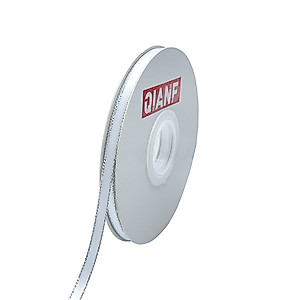 QIANF White Double Face Satin Ribbon with Silver Border, 1/4 Inch X 50Yd