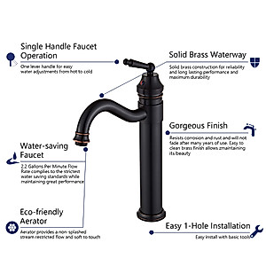 DeerValley DV-1J82813 Oil Rubbed Bronze Bathroom Sink Faucet Single Handle 360° Swivel Vessel Sink Faucet,Single Handle one Hole Bathroom Faucet Vanity Basin Mixer Tap