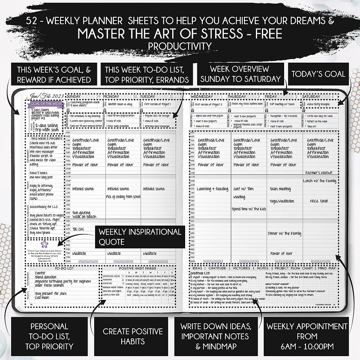 Law of Attraction Planner 2024-2024 Planner Weekly and Monthly, Hourly Planner, Daily Planner, Daily Gratitude Journal, Positive Habit Maker, Vision Board, Planner Stickers & Gift Box