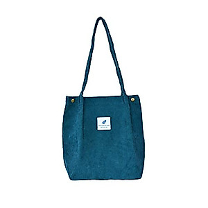 MODANA Corduroy Women Totes Grocery Bag with Inner Pockets, Lightweight Reusable Washable and Ecofriendly, Perfect Handbags for Shopping Travel School and So on(Blue-2)