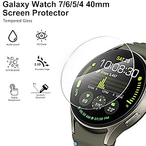 KIMILAR 4 Pack Galaxy Watch 7 / Galaxy Watch 6/5/4 Screen Protector 40mm, Waterproof Tempered Glass Screen Protector Cover Compatible with SAMSUNG Galaxy Watch 7/6/5/4 40mm Smartwatch