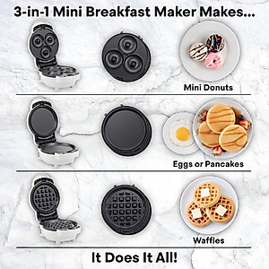 MasterChef 3-in-1 Mini Breakfast Maker- Make Eggs, Pancakes, Donuts, & Waffles and More in One Appliance! 3 Removable Non-Stick Cooking Plates for Easy Cleaning & Storing- Great Birthday, Holiday Gift