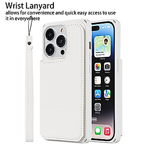 Cavor for iPhone 14 Pro Case with Card Holder,iPhone 14 Pro Wallet Case for Women Men,Phone Case iPhone 14 Pro with Stand and Strap,Leather Shockproof Protective Case-White