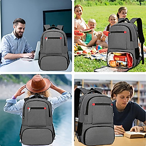 DAILY&DIARY Lunch Backpack, Insulated Cooler Backpack with Lunch Compartment for Men Women Water Resistant Lunch Bag 15.6 Inch Laptop Backpack Durable for Work, School, Camping, Picnics, Grey