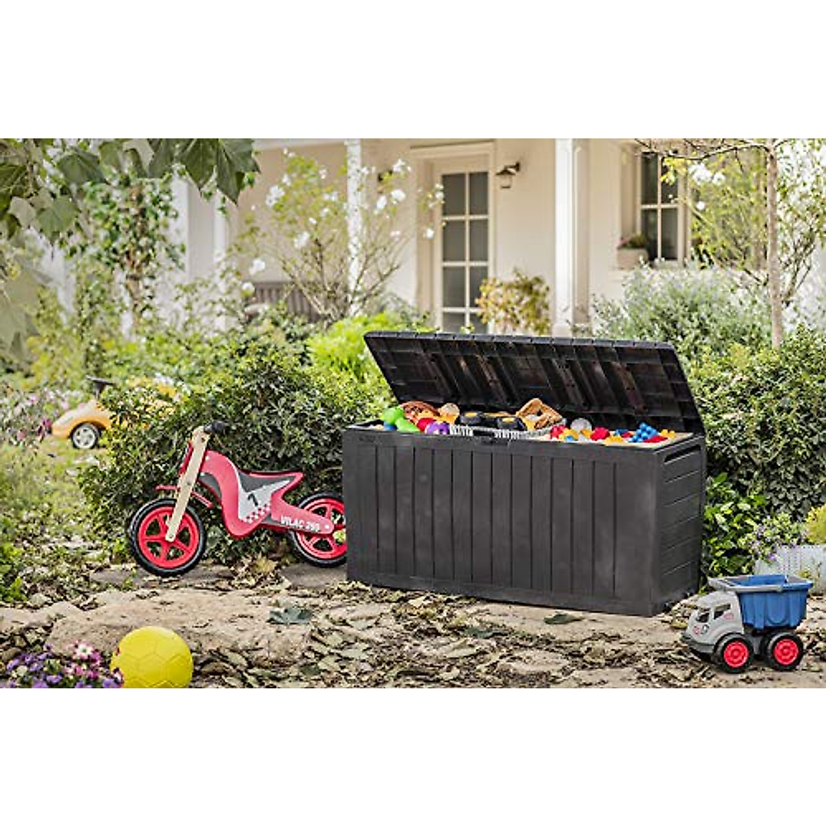 Keter Marvel Plus 71 Gallon Resin Outdoor Box for Patio Furniture Cushion Storage, Brown