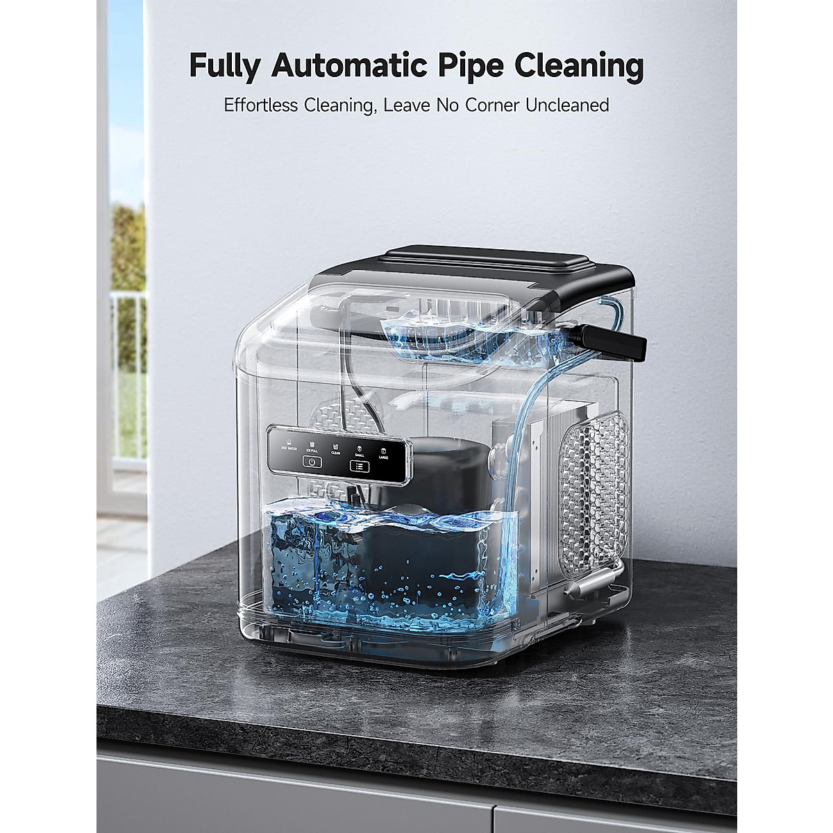 HiCOZY Countertop Ice Maker with Handle, Ice in 6Mins, 26 lbs/Day,Portable Ice Maker Machine with Self-Cleaning for Apartment/Under Cabinet/Kitchen/Office/Camping/RV/Home Bar(Black)