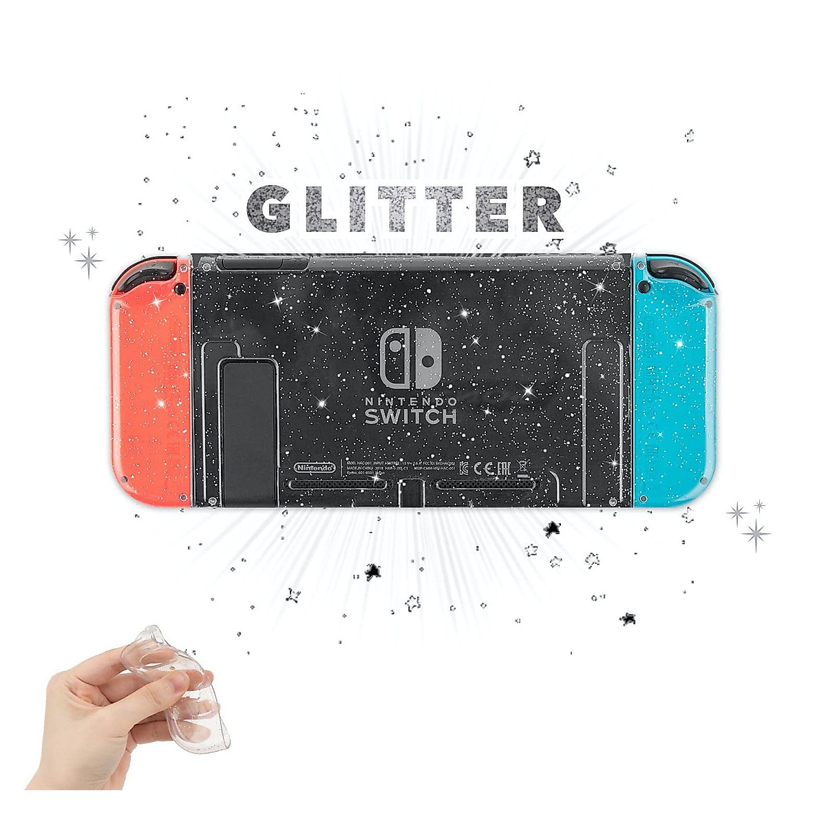 BelugaDesign Glitter Clear Switch Case | Shell Compatible with Nintendo Switch Standard | Dockable Crystal Protective Cover (White Clear)