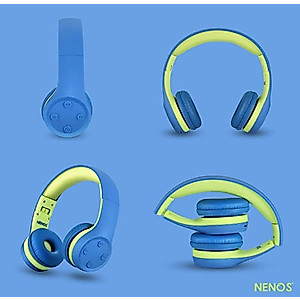 Nenos Bluetooth Kids Headphones Wireless Kids Headphones 93dB Limited Volume Wireless Headphones for Kids Boys Girls School Headphones Classroom (Blue L)
