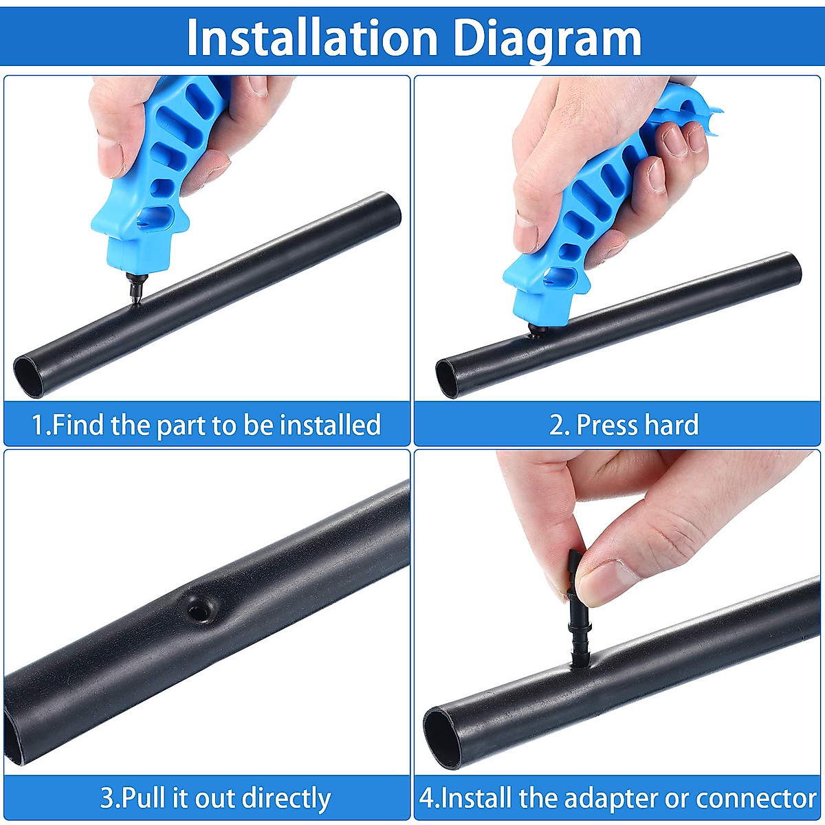 Mudder 3 Pieces 2-in-1 Drip Irrigation Hole Punch Tool Drip Tube Hole Punch Fitting Insertion Tools for 1/4 Inch Fitting Emitter Insertion Drip Sprinkler Systems