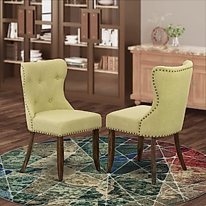 East West Furniture SIP7T37 Sion Modern Parson Dining Chairs - Button Tufted Nailhead Trim Limelight Linen Fabric Upholstered Chairs, Set of 2, Jacobean