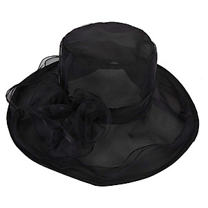 Lawie Tea Party Flower Fascinator Hat Organza Veil Fascinators Dress Hats Church Funeral Cocktail Easter British Hat (Black)