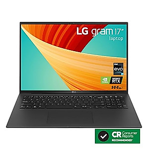 LG gram 17” Lightweight Laptop, Intel 13th Gen Core i7 Evo Platform, Windows 11 Home, NVIDIA RTX3050 4GB GPU, 32GB RAM, 2TB SSD, Black