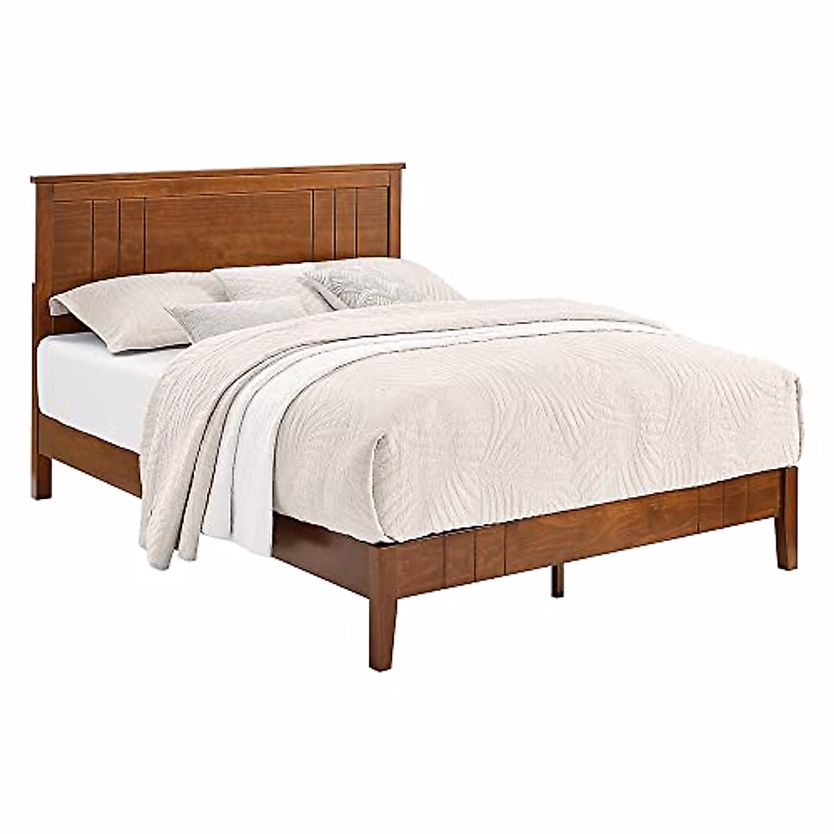 MUSEHOMEINC Mid-Century Modern Solid Wooden Platform Bed with Adjustable Height Headboard for Bedroom,Queen Size Wooden Bed Frame with Headboard,Wood Slat Support & No Box Spring Needed