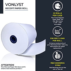 Vonlyst Receipt Paper Roll 3 1/8 x 230 for Square POS System connected to Star Micronics Thermal Printer (Pack 12 rolls)