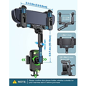 TOPGO Updated Rotatable and Retractable Car Phone Holder- Rear View Mirror Phone Holder, Upgrade Adjustable Car Phone Holder Mount for iPhone, Samsung and All Smartphones