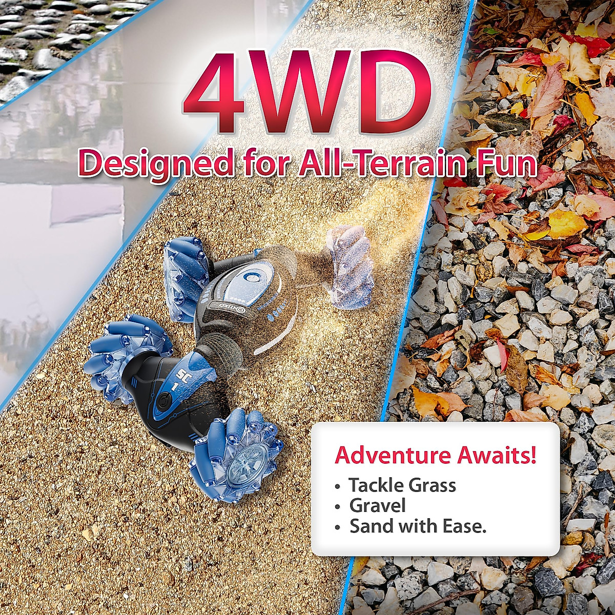 Contixo SC1 All Terrain Speed Crawler RC Stunt Car, 4WD 2.4GHz Remote Control Car Gesture Sensor Toy Cars, Double Sided Rotating Offroad Vehicle 360° Flip with Lights Music, Kids Toy Cars Blue