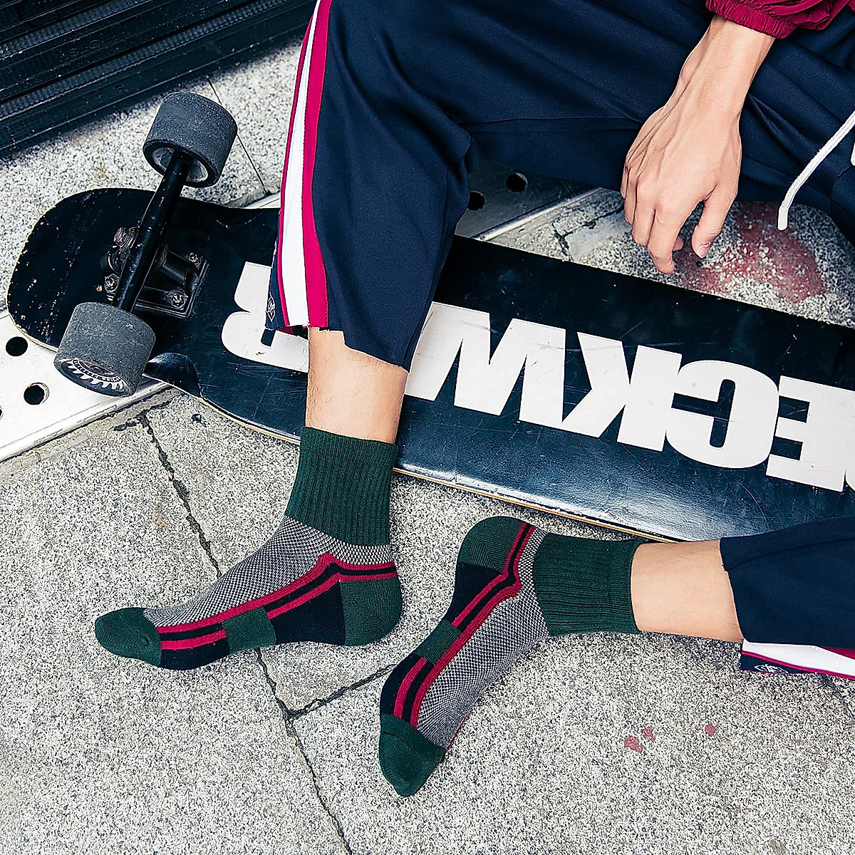 J.WMEET Men's Quarter Ankle Socks Athletic Running Hiking Cushion Performance Ventilation Sports Cotton Socks 6 Pack