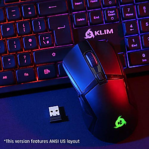 KLIM Tandem Wireless Gaming Keyboard & Mouse Combo - New 2024 - Slim Durable Ergonomic - Light up Keyboard and Mouse Wireless - Long-Lasting Built-in Battery with Energy-Saving