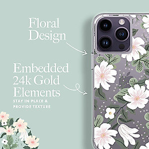 Rifle Paper Co. iPhone 14 Pro Max Case [Works with Wireless Charger] [10ft Drop Protection] Cute iPhone Case 6.7" with Floral Pattern, Anti-Scratch Tech, Shockproof Material, Slim Fit - Willow