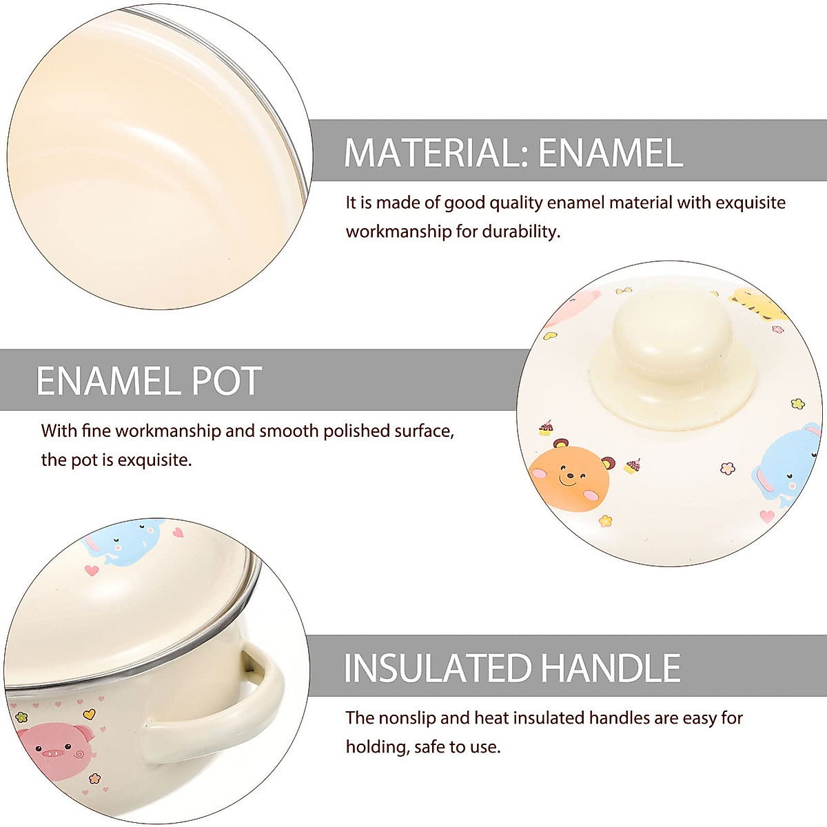 Stovetop Ceramic Cookware Enamel Milk Pot Stew Pot: Dual Handle Soup Bowl Stovetop Milk Cooking Bowl Kitchen Flat Bottom Pan with Lid Cover Pets Pattern Steam Soup Pot