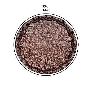 COPPERLOOM Serving Tray Ottoman Tray Decorative Trays for Coffee Table Eating Trays for Living Room Tea Coffee Large Serving Round Small Gold Silver Antique Black Green Metal Tray Home Decor (Copper)