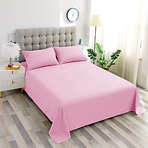 Sfoothome Mattress Sheet Twin Size with Deep Pockets - Soft and Comfortable Microfiber - Fade Wrinkle Resistant, Pink Fitted Sheets