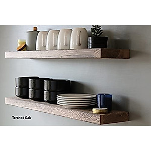 Urban Legacy Modern Hardwood Floating Accent Shelves | Set of 2 | Torched Finish (24" x 7" x 2", Torched Oak)