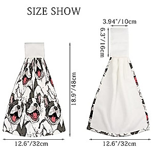 CHIGUA Set of 2 Kitchen Hand Towels with Hanging Super Absorbent Dish Bath Tie Towel Ultra Soft Polyester Fabric Hand Dry Washcloth Machine Washable Cute Boston Terrier Dog