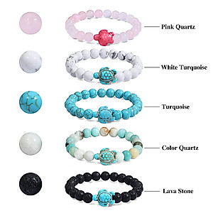 GIEIWIW Turtle Bracelet Sea Turtle Beaded Bracelet Natutal Stone Stretch Fits Most for Men Women Fashion Jewelry Gifts Black