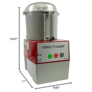 Robot Coupe R2B Food Processor Cutter/Mixer, 3-Quart Batch Bowl, Polycarbonate, 1 HP, 120v, Gray, Red, and Clear