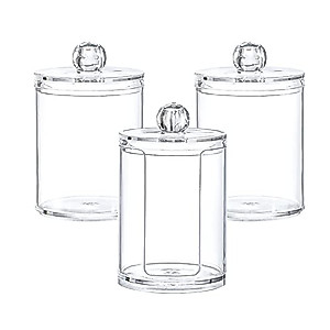 Akoslale 3 Pack Qtip Holder,Bathroom Organizers,Apothecary Jars, Cotton Swab/Round/Ball Holders with Lids,Acrylic Organizers and Storage,Makeup Holders and Organizers